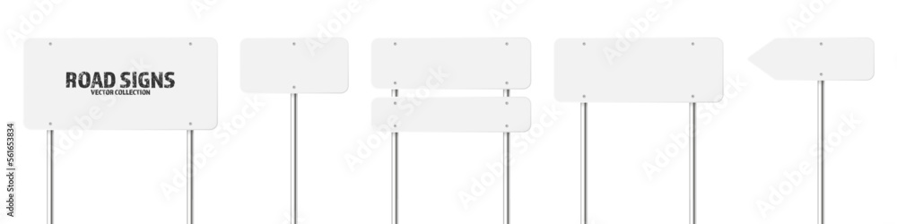 Various road, traffic signs. Highway signboard on a chrome metal pole ...