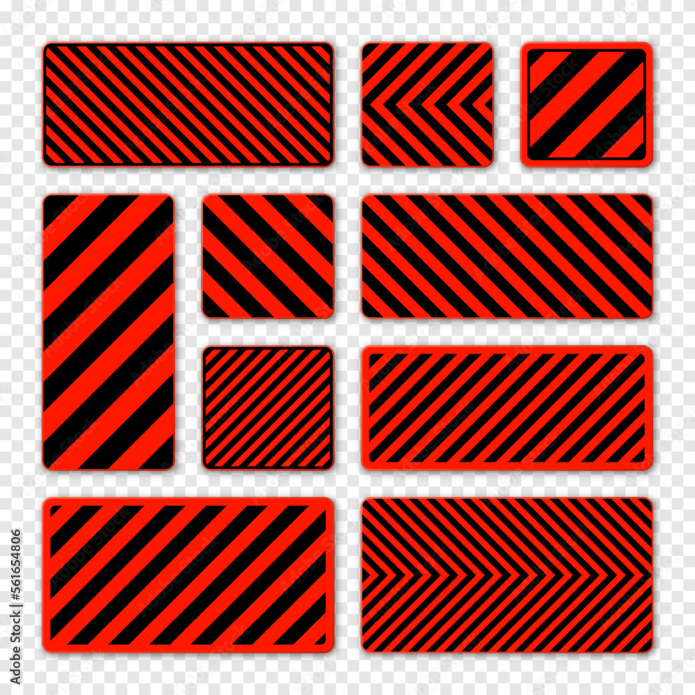 Various black and red warning signs with diagonal lines. Attention ...