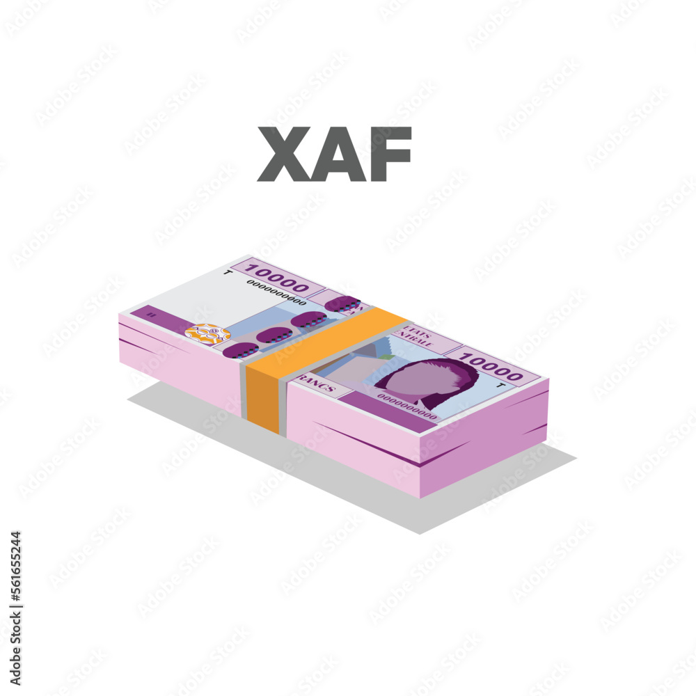 Vector illustration of Central African CFA franc notes, single stack of ...