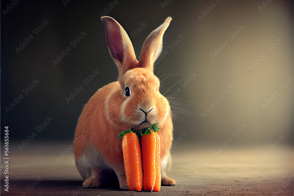 lovely fluffy rabbit with carrot. Cute fluffy rabbit holding carrot ...