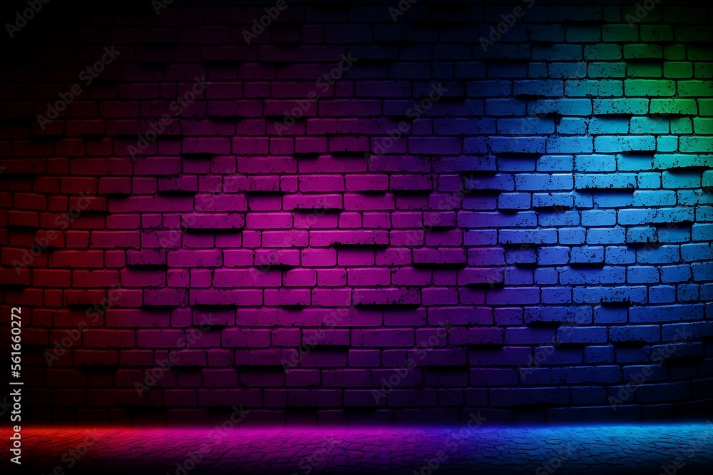 Neon Brick Wall from a futuristic Neon city. Red, Pink, Magenta, Blue ...