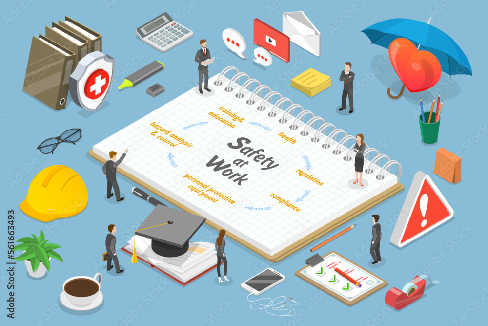 3D Isometric Flat Vector Conceptual Illustration of Safety At Work ...