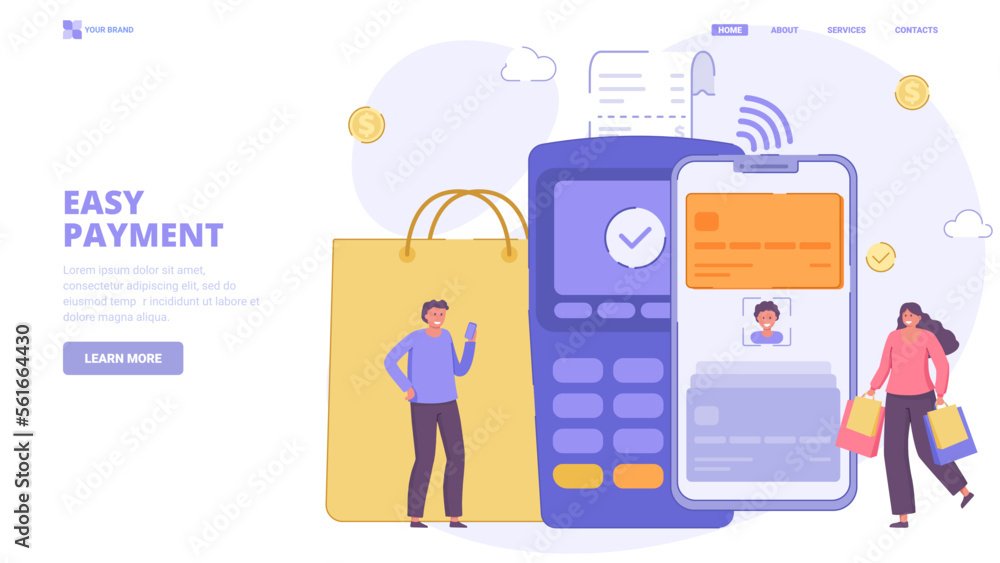 Grafika wektorowa Stock: Easy cashless payment using terminal and pay ...