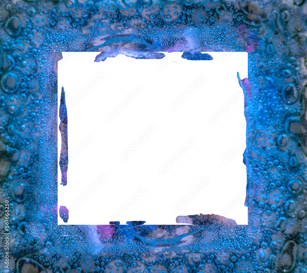 Isolated frame. Center is text space, Frame is blue glass bubbles ...