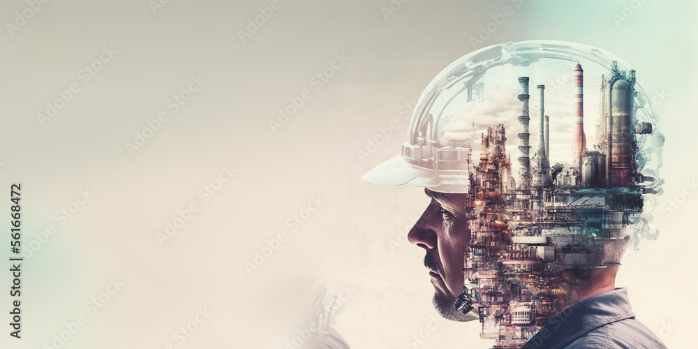 Future factory plant and energy industry devotion concept in creative ...