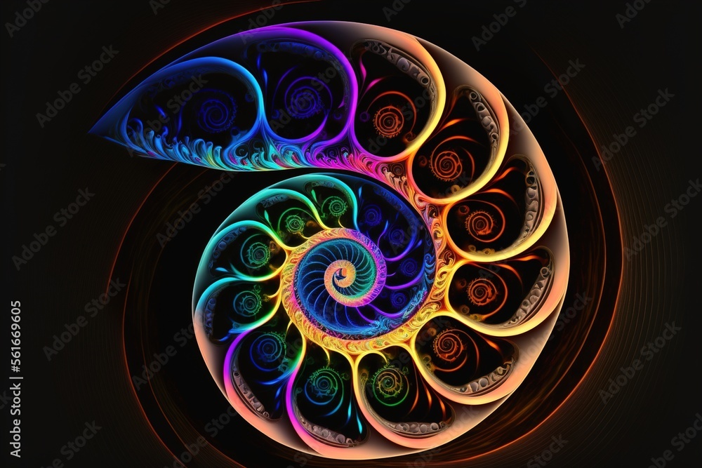 fibonacci spiral, paradox, depth, angle, luminous created with generative ai technology Stock ...