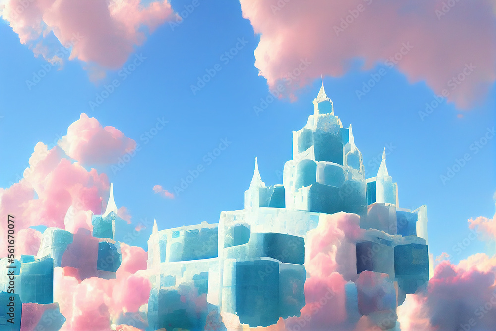 Splendid ice floating castle for fairy tale princess in the sky kingdom ...