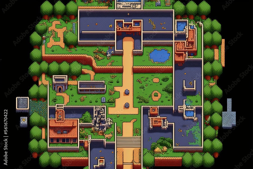 Pixel art fantasy RPG game map, top view, background in retro style for ...