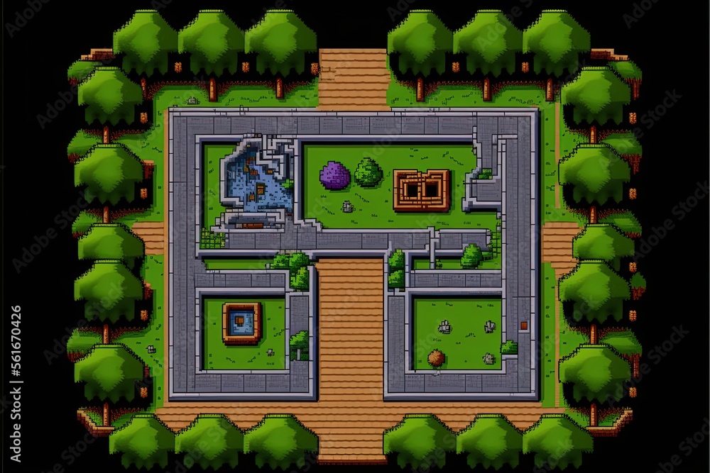 Pixel art fantasy RPG game map, top view, background in retro style for ...