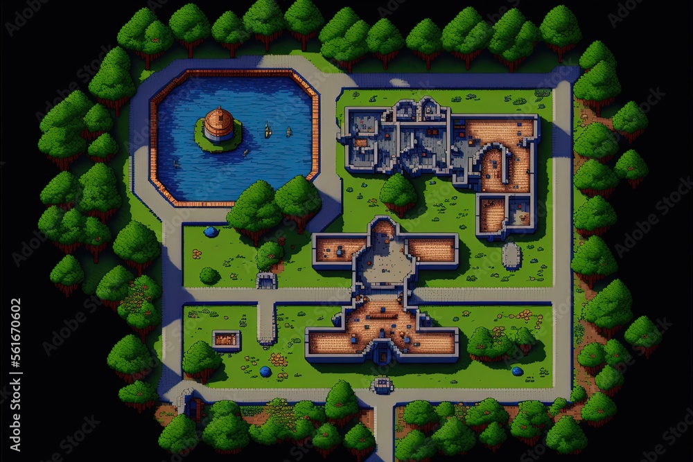 Pixel art fantasy RPG game map, top view, background in retro style for ...