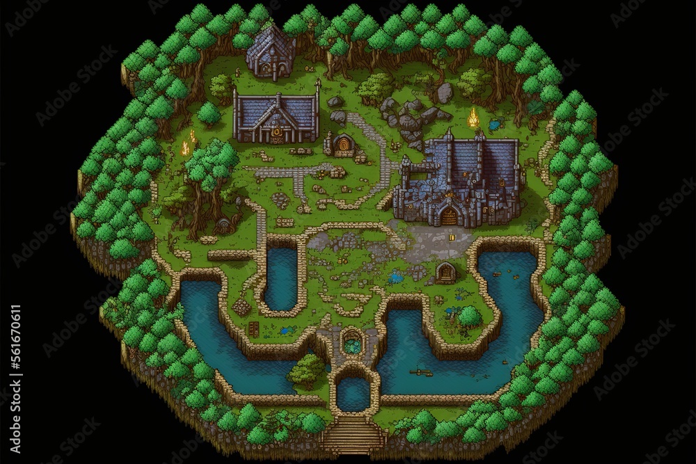 Pixel art fantasy RPG game map, top view, background in retro style for ...