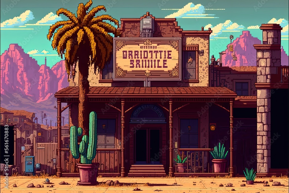 Pixel art wild west town building, wild west city background in retro ...