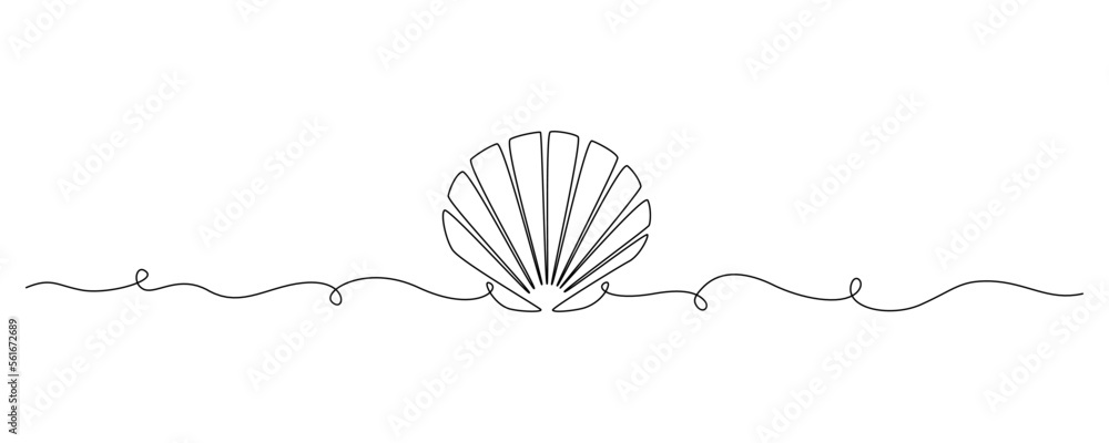Continuous one line drawing of open oyster shell. Seashell symbol and ...