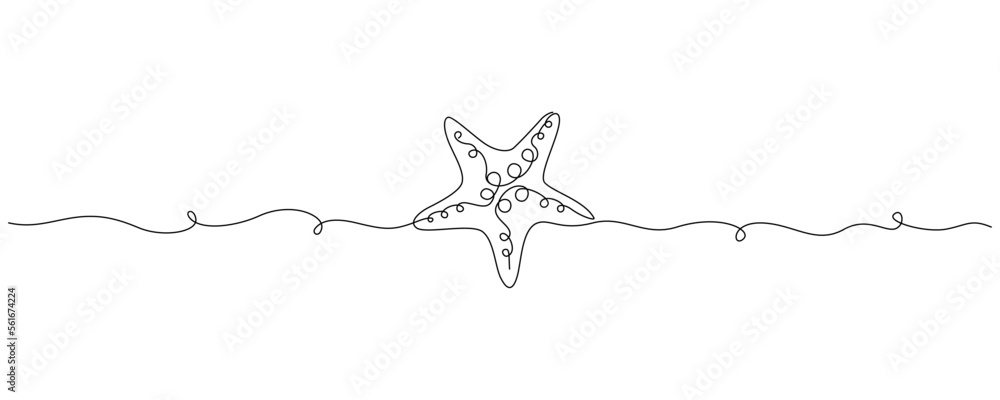 Continuous one line drawing of sea starfish. Star fish symbol and ...