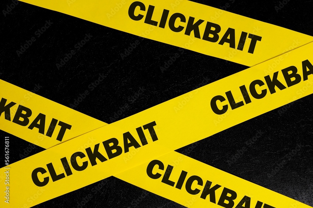 Clickbait scam alert, caution and warning concept. Yellow barricade ...