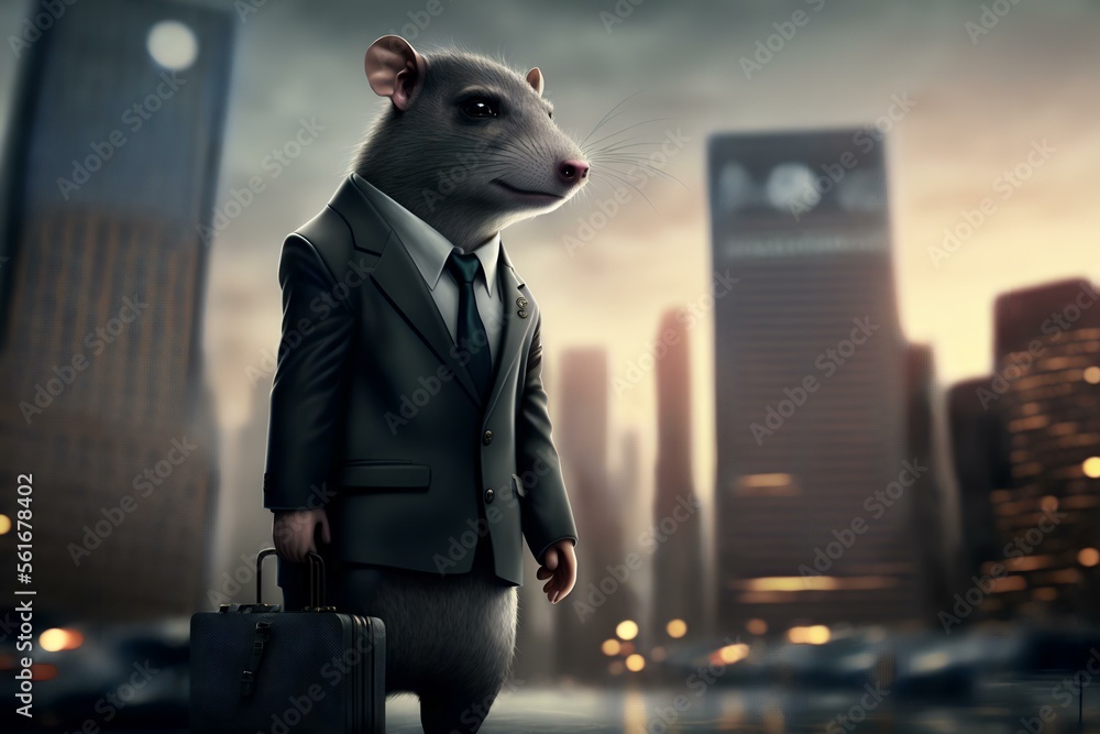 rat wearing a business suit and holding a briefcase, standing ...