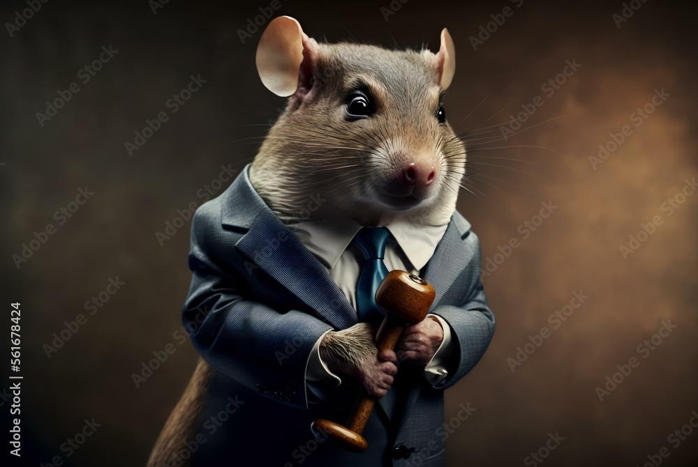 rat wearing a suit and holding a gavel, symbolising the power of ...