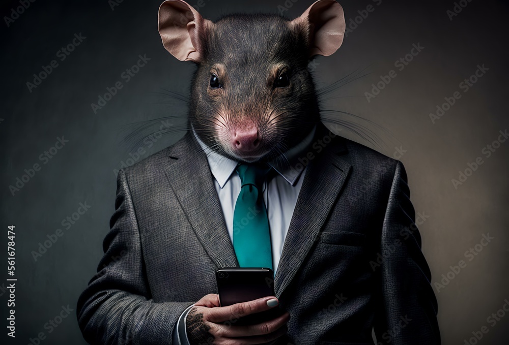 rat wearing a suit and holding a smartphone, symbolising the importance ...