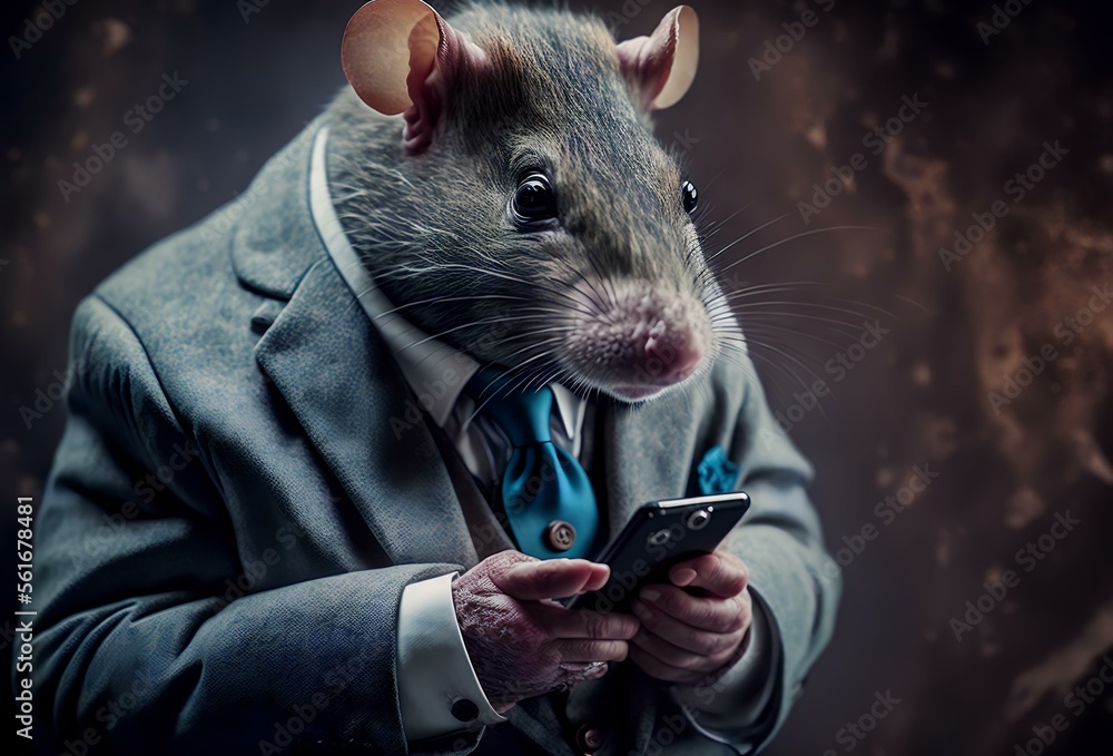 rat wearing a suit and holding a smartphone, symbolising the importance ...