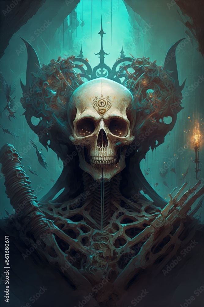 Terrifying evil bone necromancer overlord, ruler of the undead abyss ...