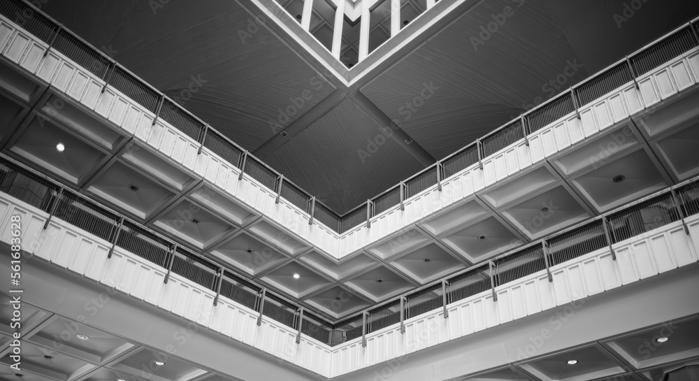 Corner Walkways with Railing in Black and White. Stock Photo | Adobe Stock