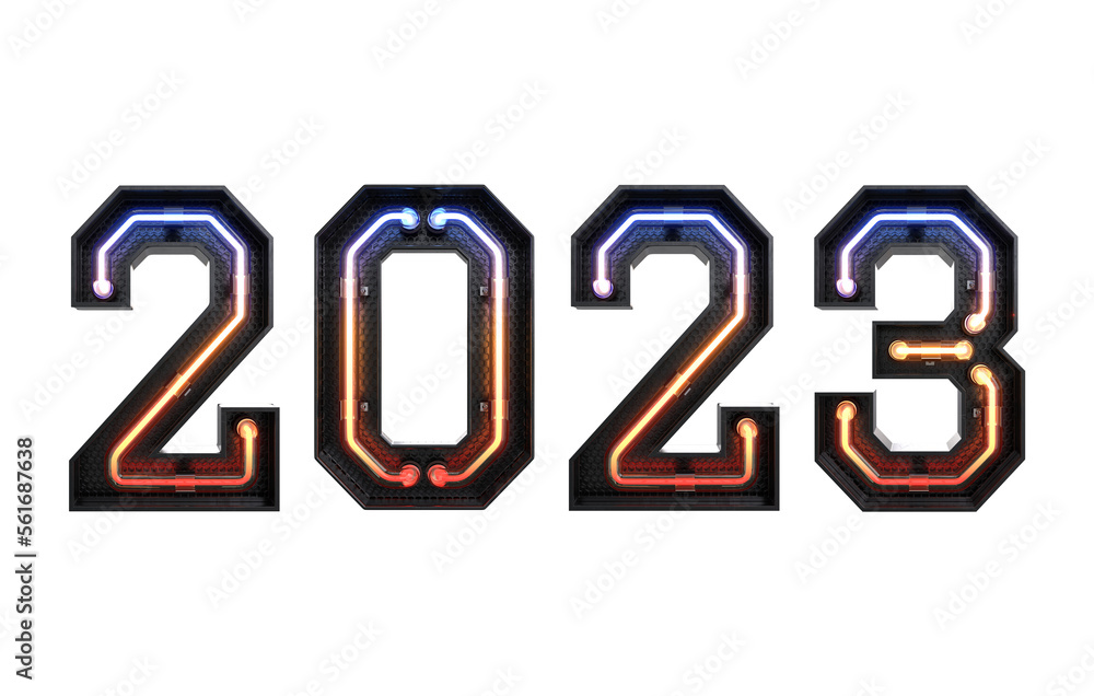 Numbers 2023 made from neon light on transparent background, PNG file ...