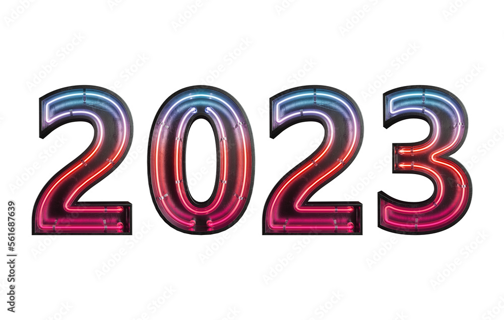 Numbers 2023 made from neon light on transparent background, PNG file ...