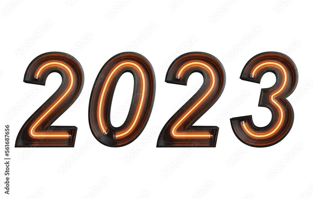 Numbers 2023 made from neon light on transparent background, PNG file ...