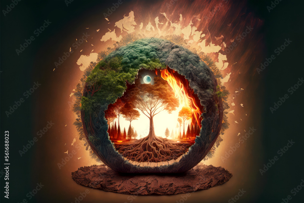 Symbolic image of global warming with devastating consequences for the ...