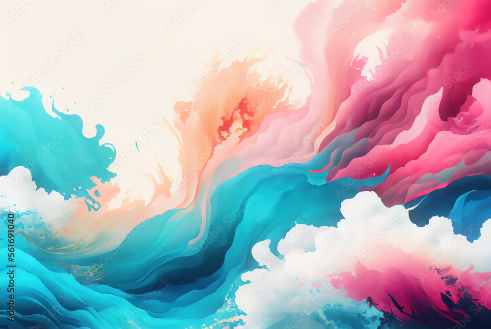 painting background with waves and shapes in watercolors, fresh colors ...