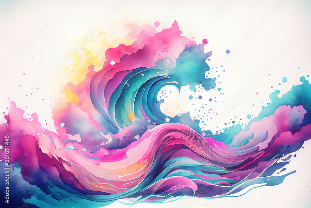 painting background with waves and shapes in watercolors, fresh colors ...