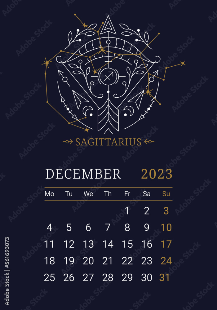 2023 Astrology wall monthly calendar with Sagittarius zodiac sign ...