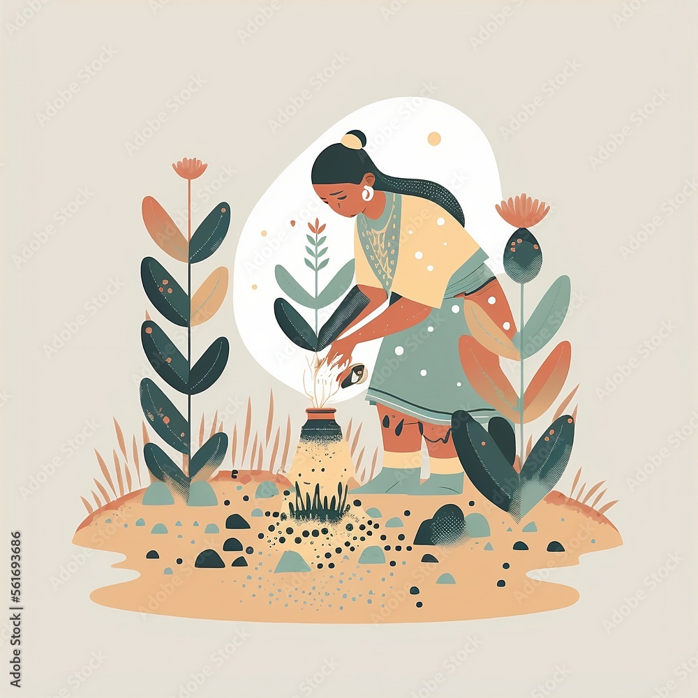 A serene and simple vector illustration of a Native American woman ...