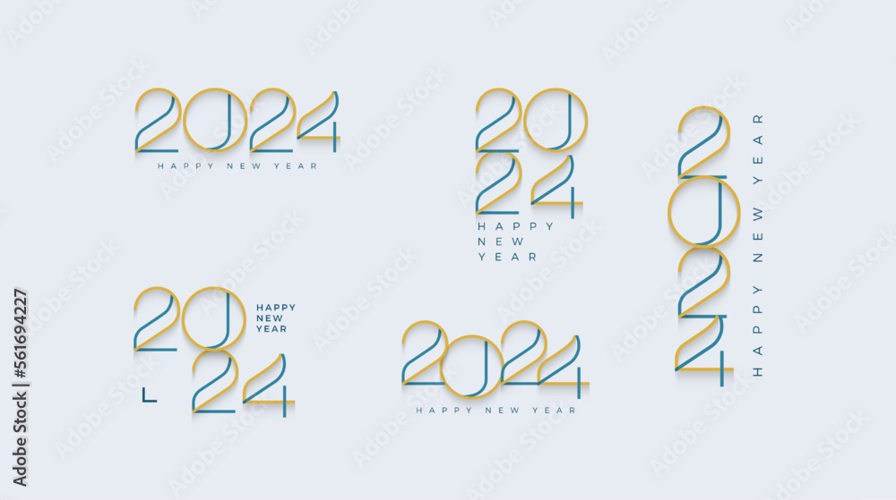 Line art design happy new year 2024 set collection. With a simple line ...