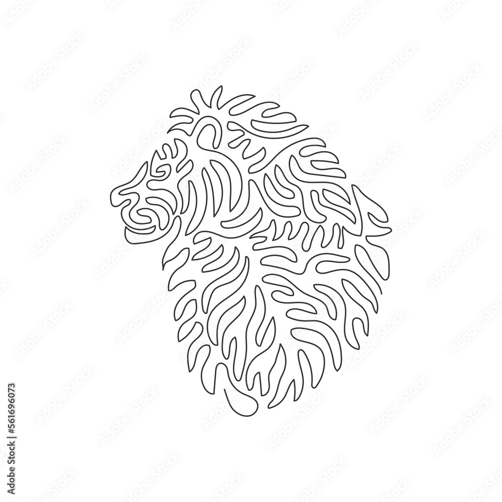 Fototapeta Single curly one line drawing of muscular lion. Abstract art ...