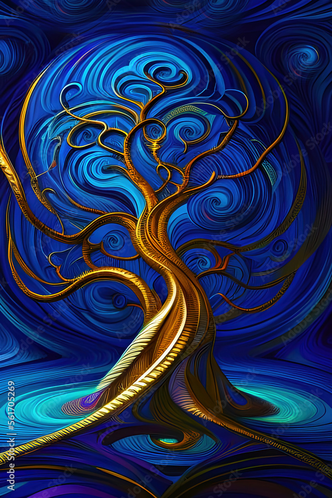 Abstract golden swirly tree illustration. An original, high quality ...