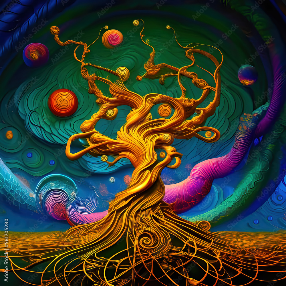 Abstract golden swirly tree illustration. An original, high quality ...