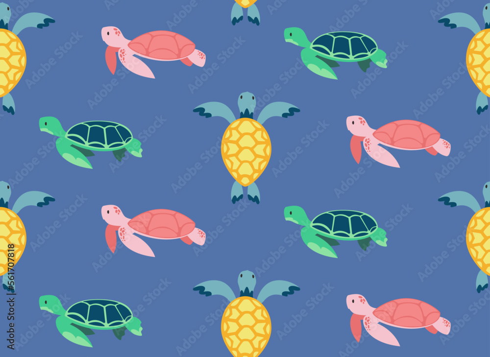 Seamless patterns with sea turtles. Beautiful underwater world texture ...