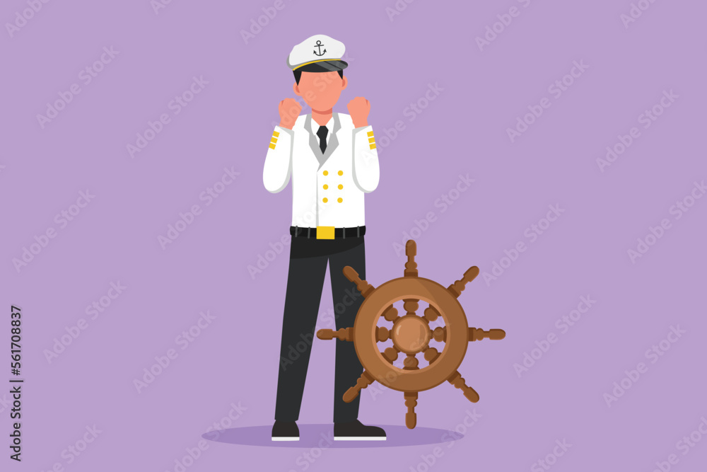 Graphic flat design drawing sailor man standing with celebrate gesture ...