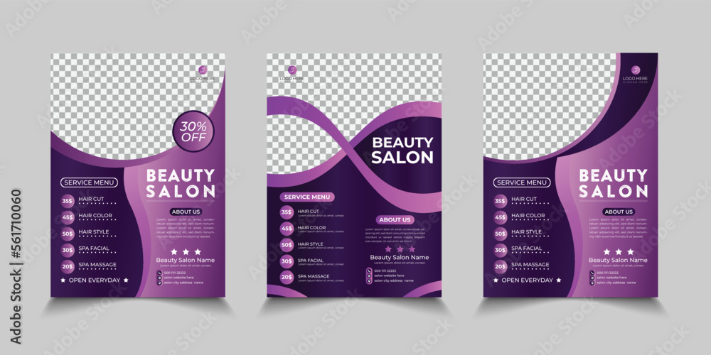 beauty salon flyer bundle set template. modern brochure set template ...