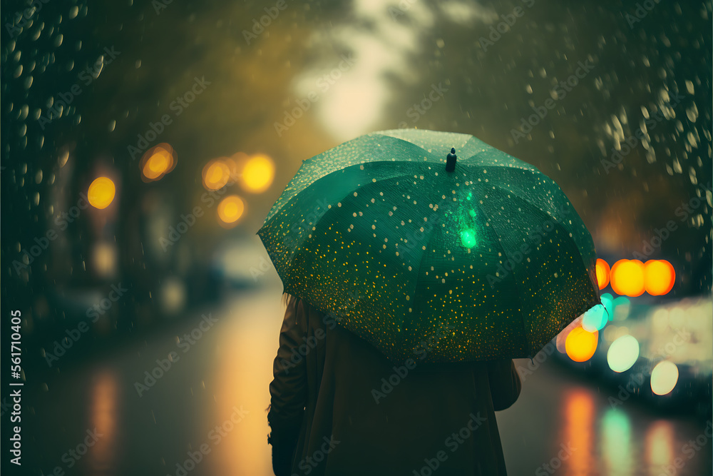 Lonely Girl Walking In Rain