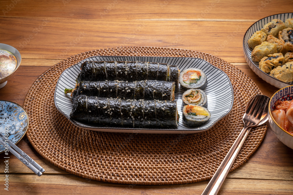 Korean Seaweed Rice Rolls or Kimbap Korean dish made from cooked rice ...