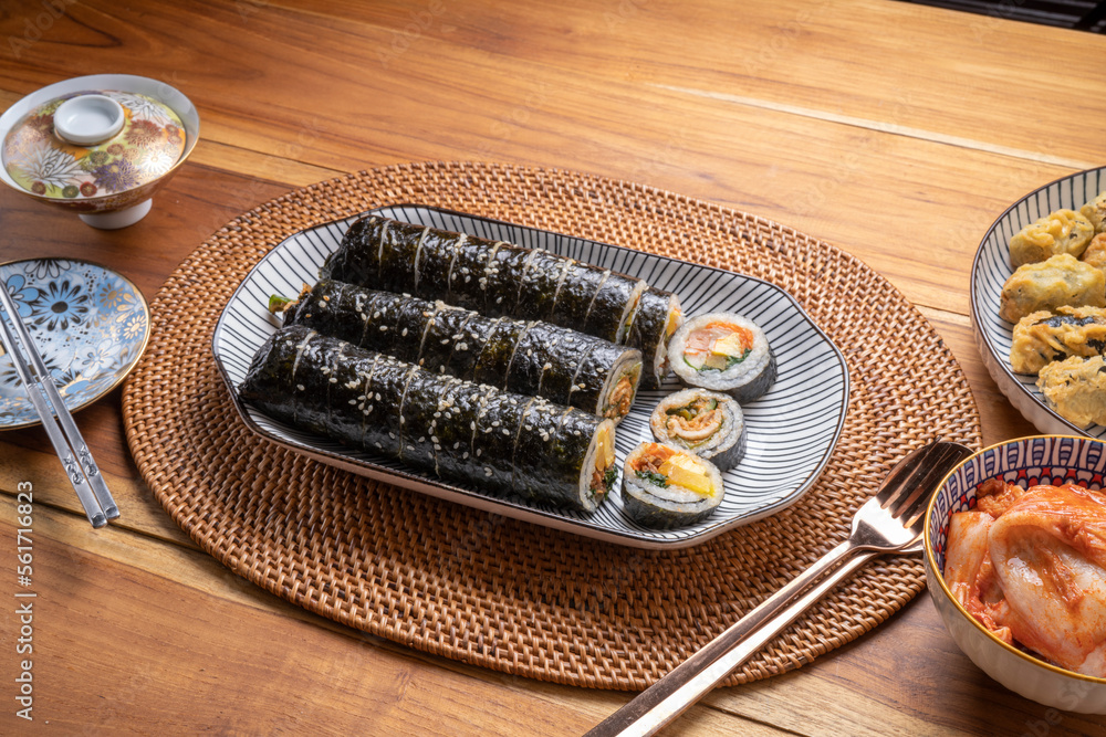 Korean Seaweed Rice Rolls or Kimbap Korean dish made from cooked rice ...