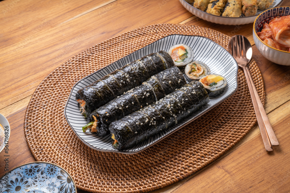 Korean Seaweed Rice Rolls or Kimbap Korean dish made from cooked rice ...