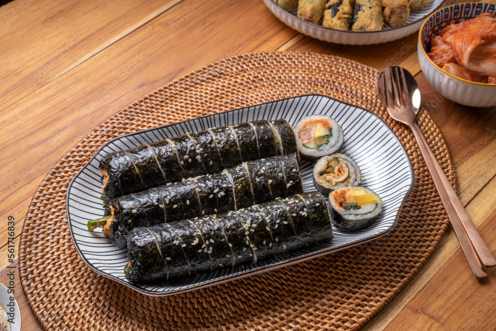 Korean Seaweed Rice Rolls or Kimbap Korean dish made from cooked rice ...