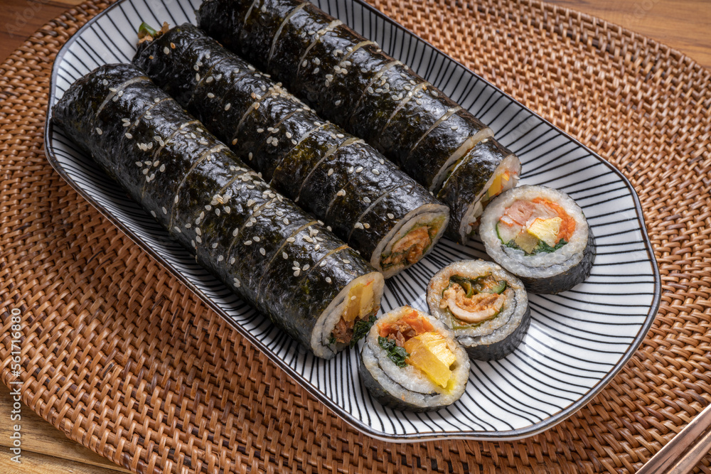Korean Seaweed Rice Rolls or Kimbap Korean dish made from cooked rice ...
