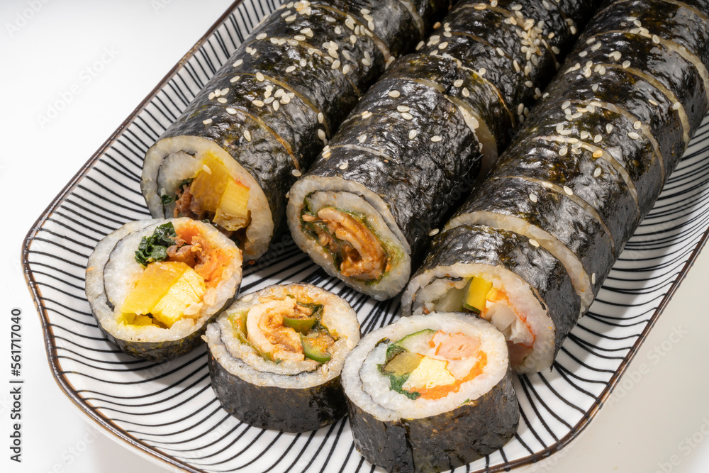 Korean Seaweed Rice Rolls or Kimbap Korean dish made from cooked rice ...