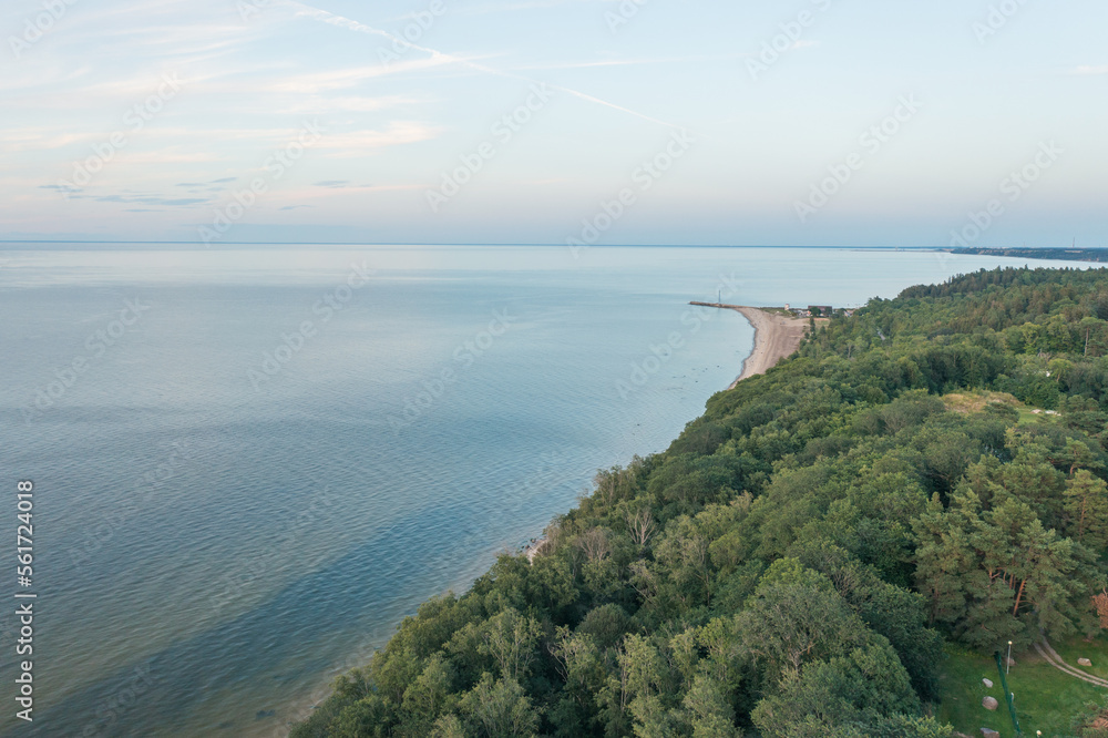 Top view of Narva Bay on a summer evening. Toila Oru Park. The sky is a ...