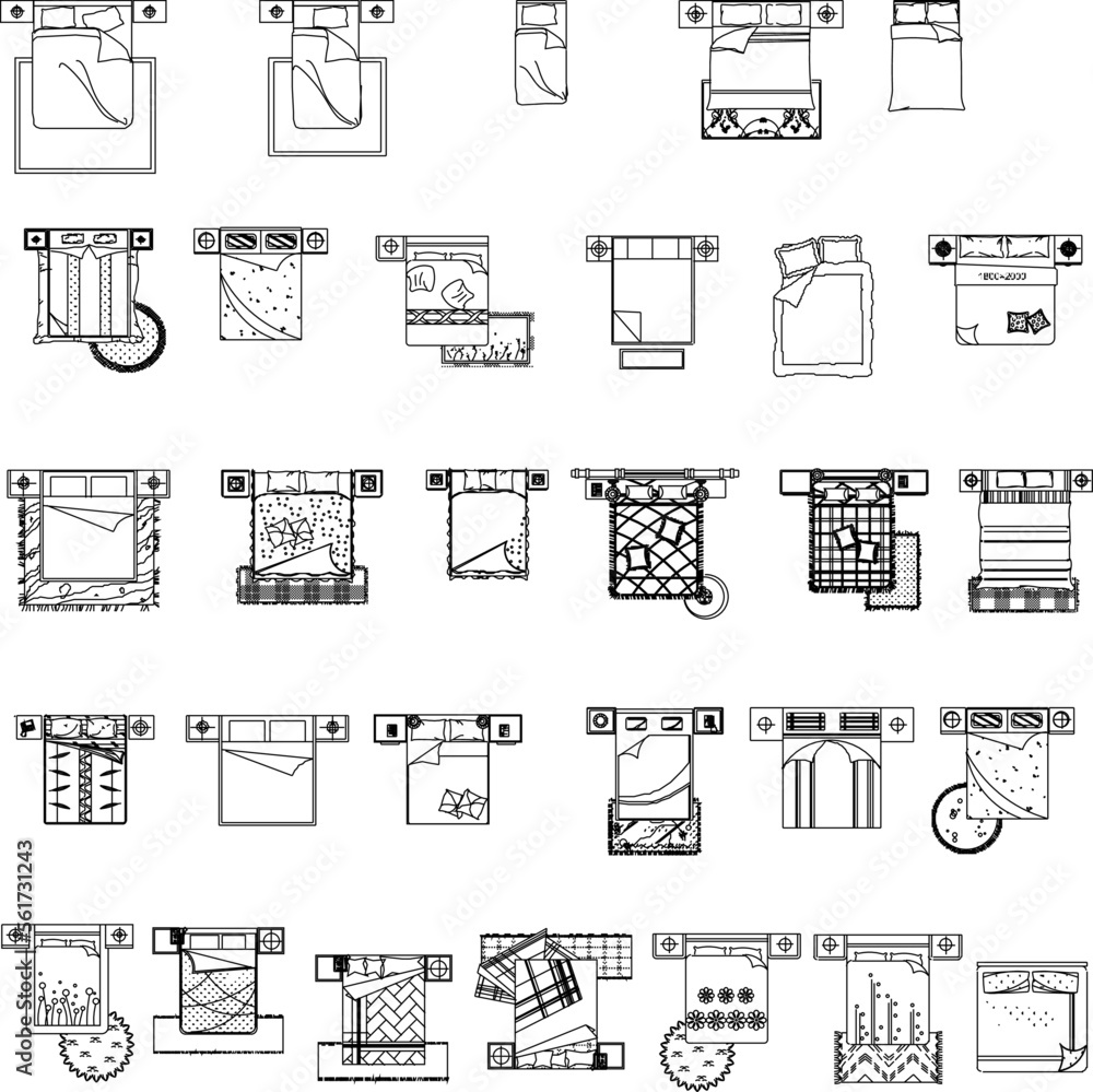 collection of sketch vector illustrations top view of classic style ...