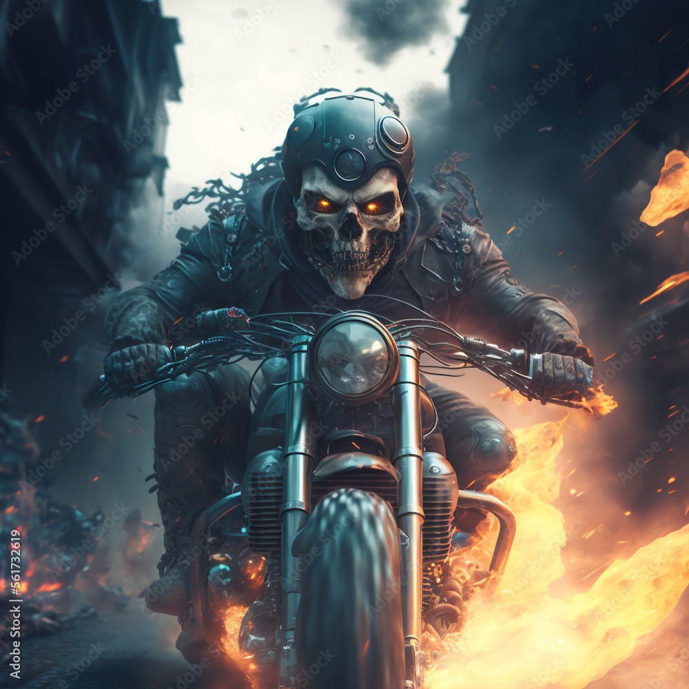 The death knight rush on his powerful motorcycle through the city ...